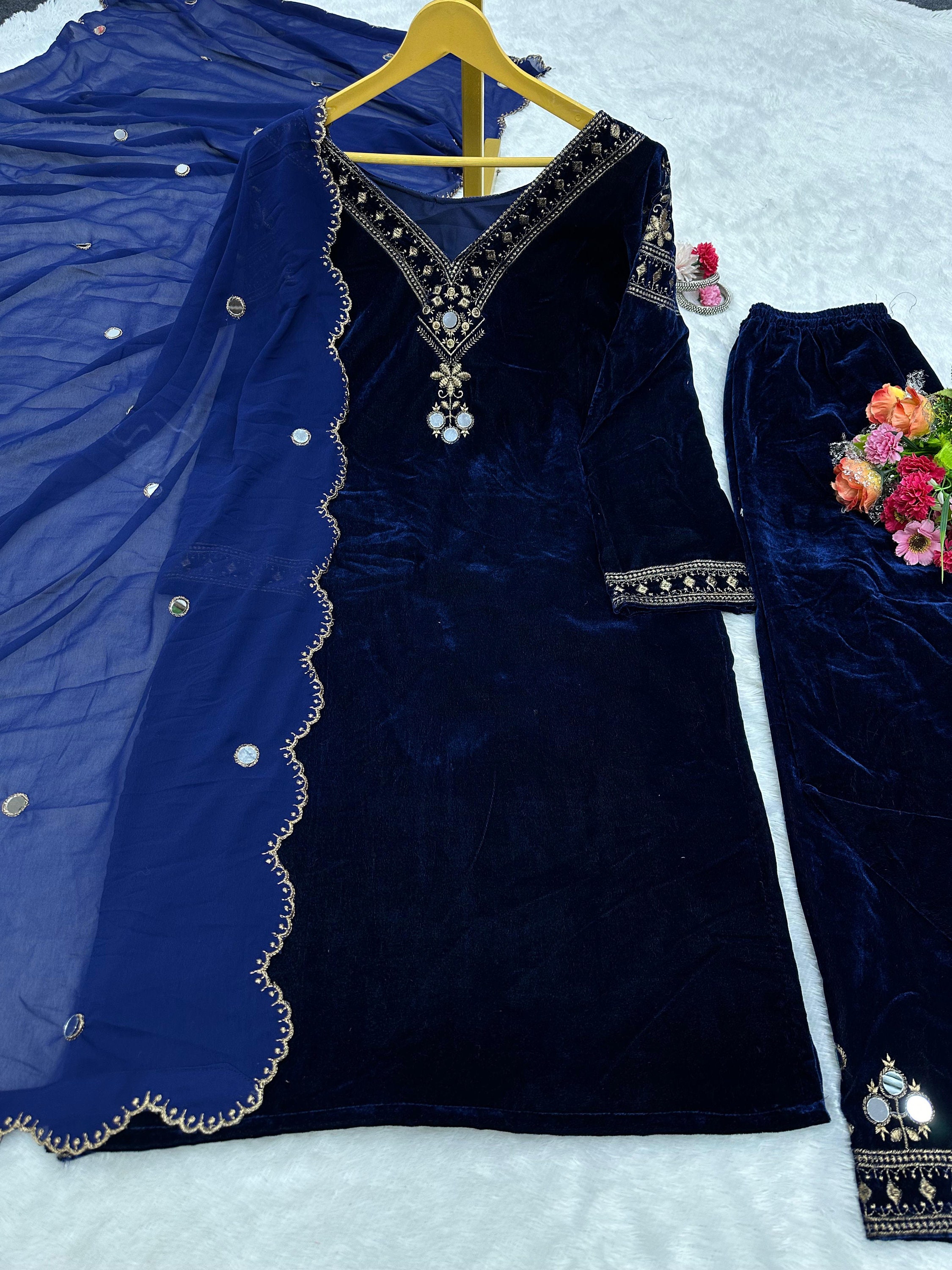 Alia Bhatt Royal Blue Velvet Ceremony Salwar Suit - Etsy