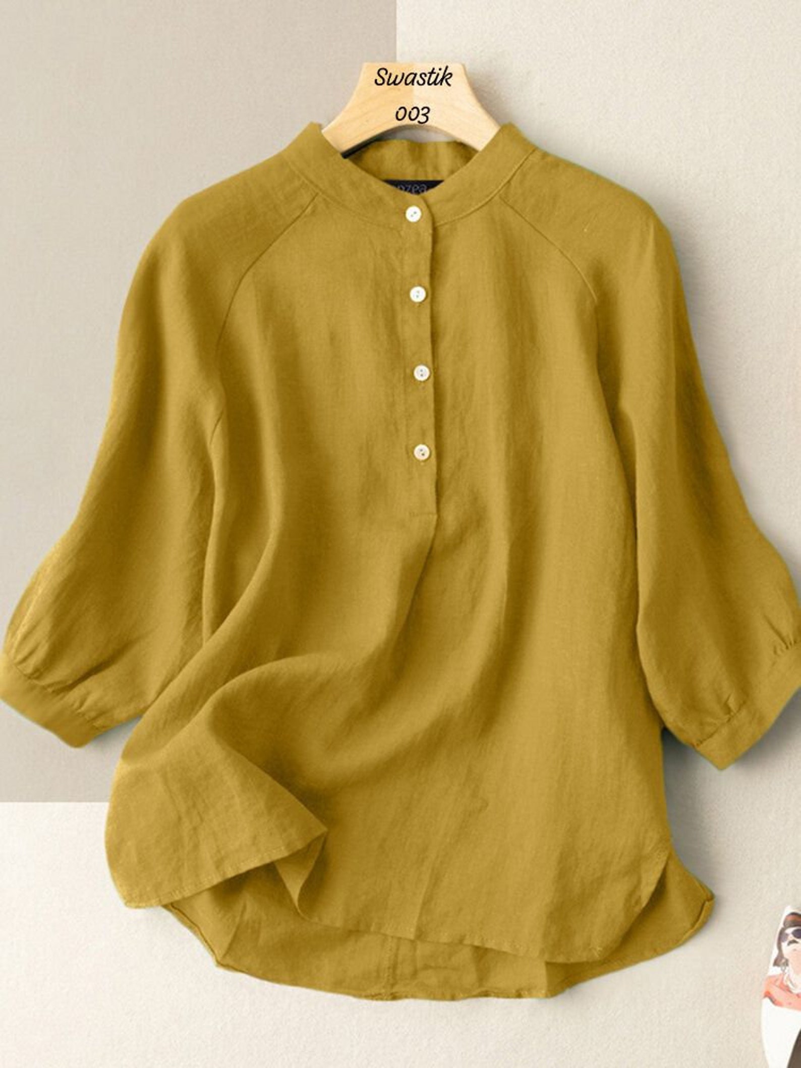 Heavy Pure Slub Cotton Women Blouse Vintage Asymmetric Wrap Top Boat ...