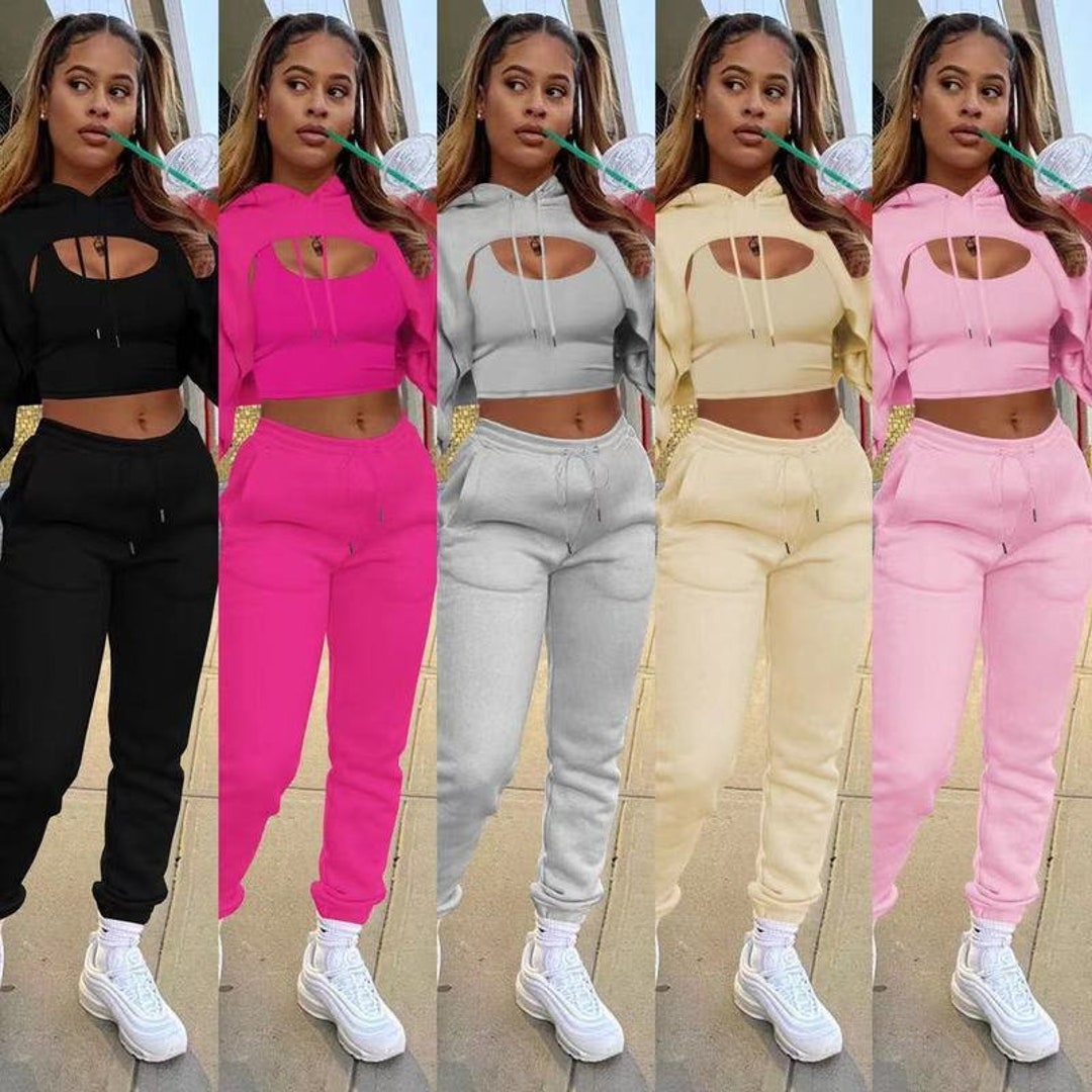 3 Piece Set Women Cotton Jogger Vest Tracksuits - Etsy