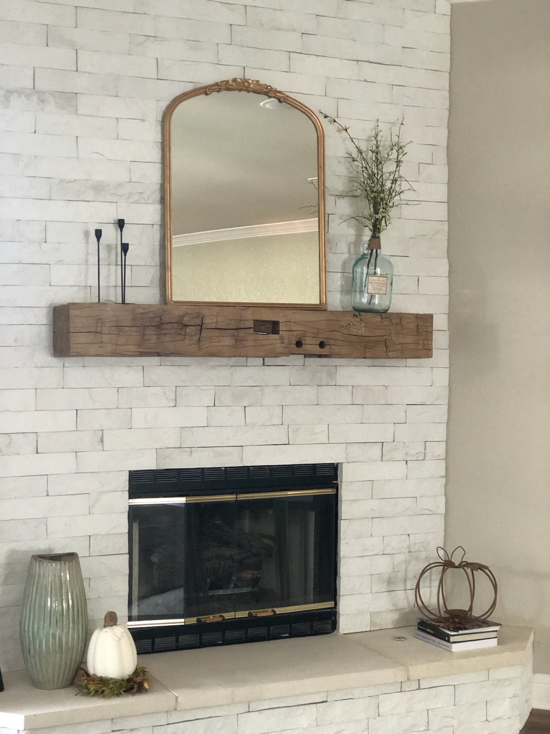 6"x6"x7ft Authentic Hand Hewn Mantel W/ Heavy-duty Floating Bracket ...