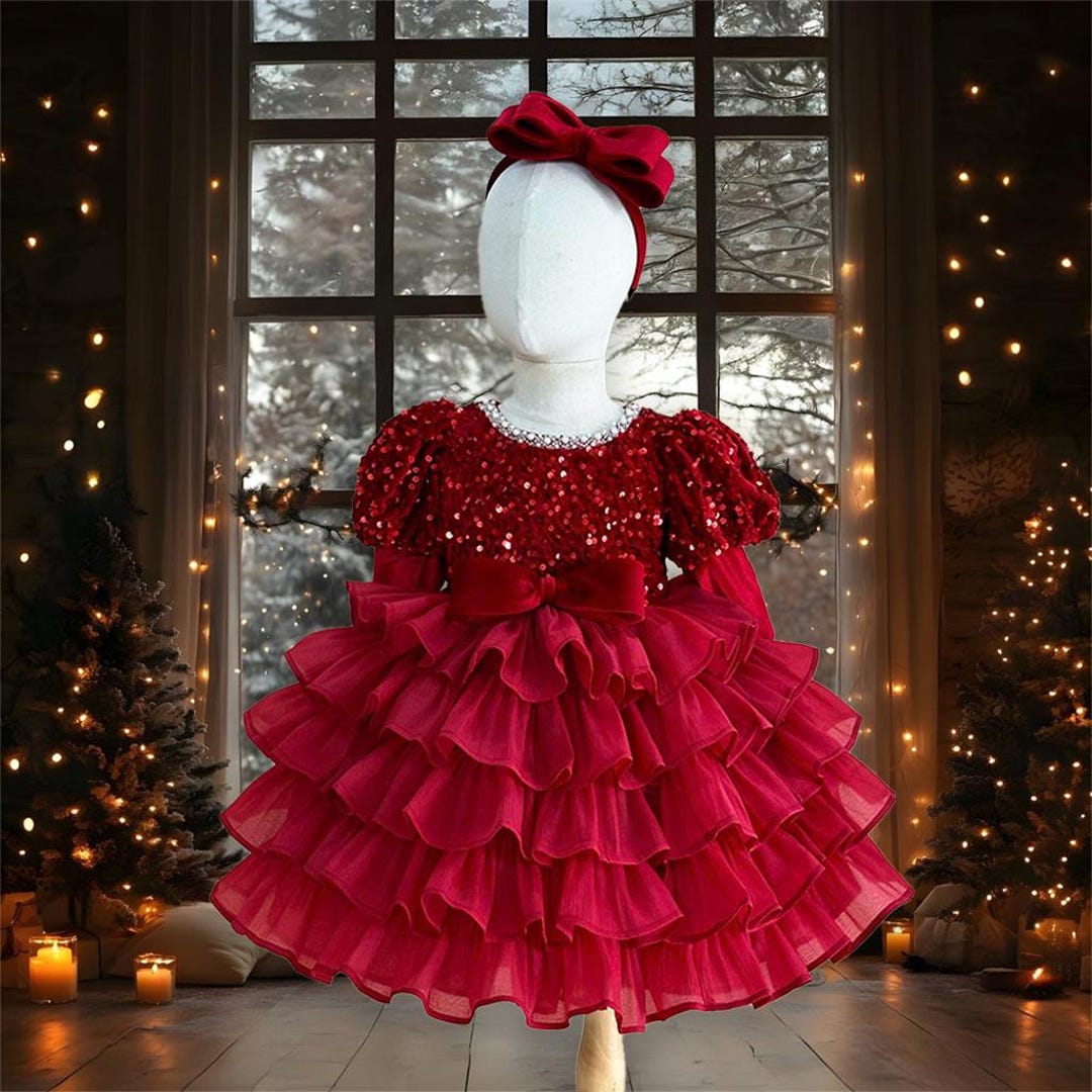 Red Sequin Velvet Christmas Baby Girl Dress, Party Dress for Girls, Red ...