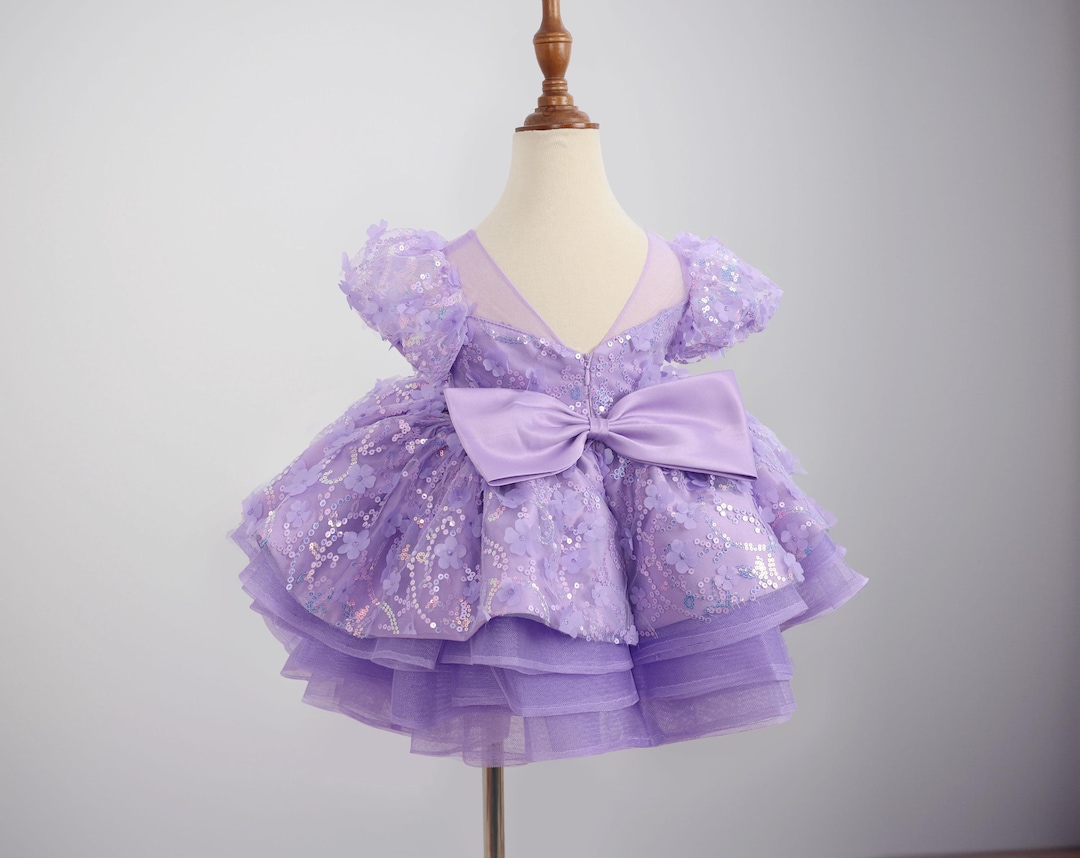 Lilac First Birthday Dress Baby Girl Toddler Fancy Lace Dress Puffy ...