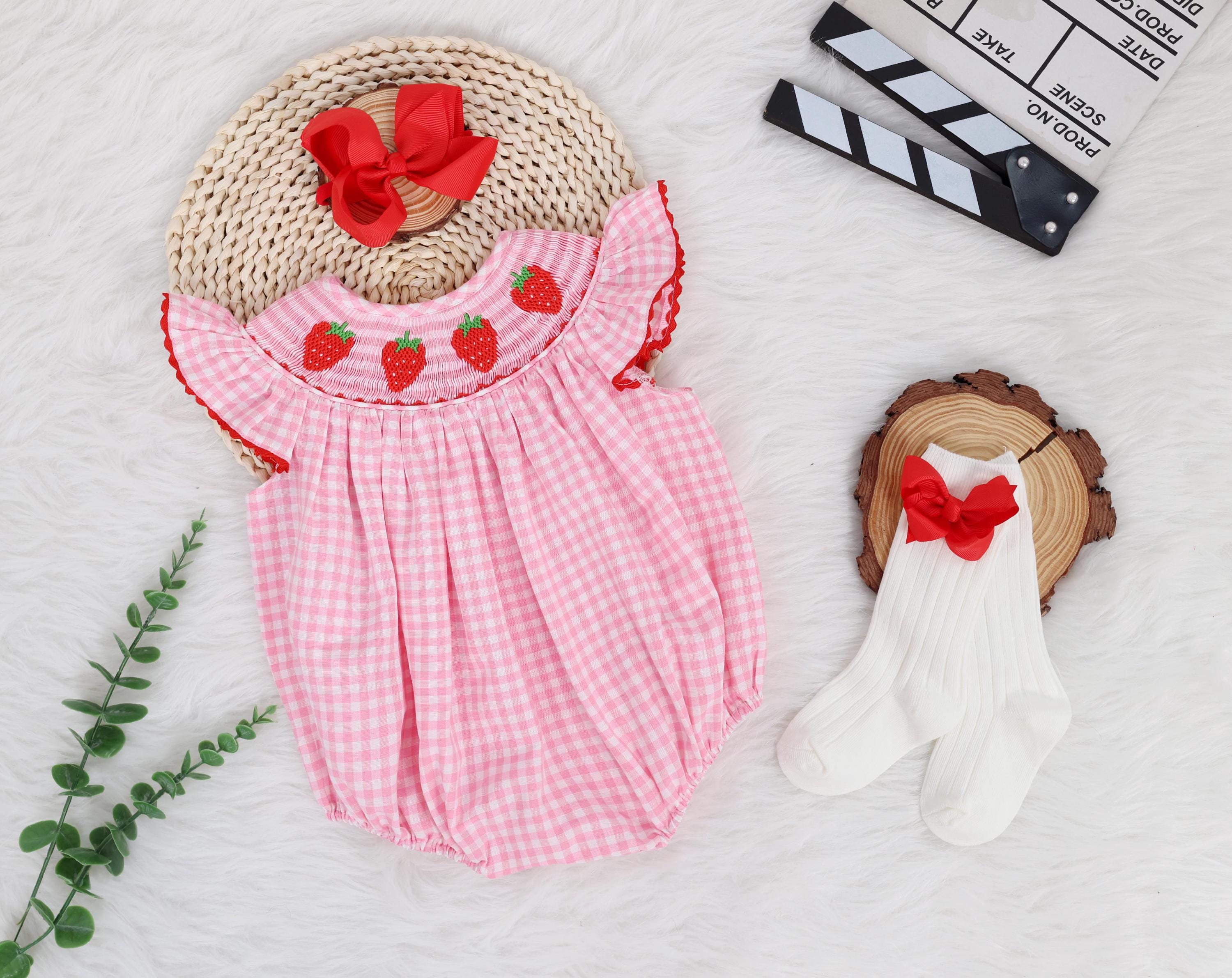 Birthday Strawberry Romper Bubble, Smocked Romper, Berry First Birthday ...