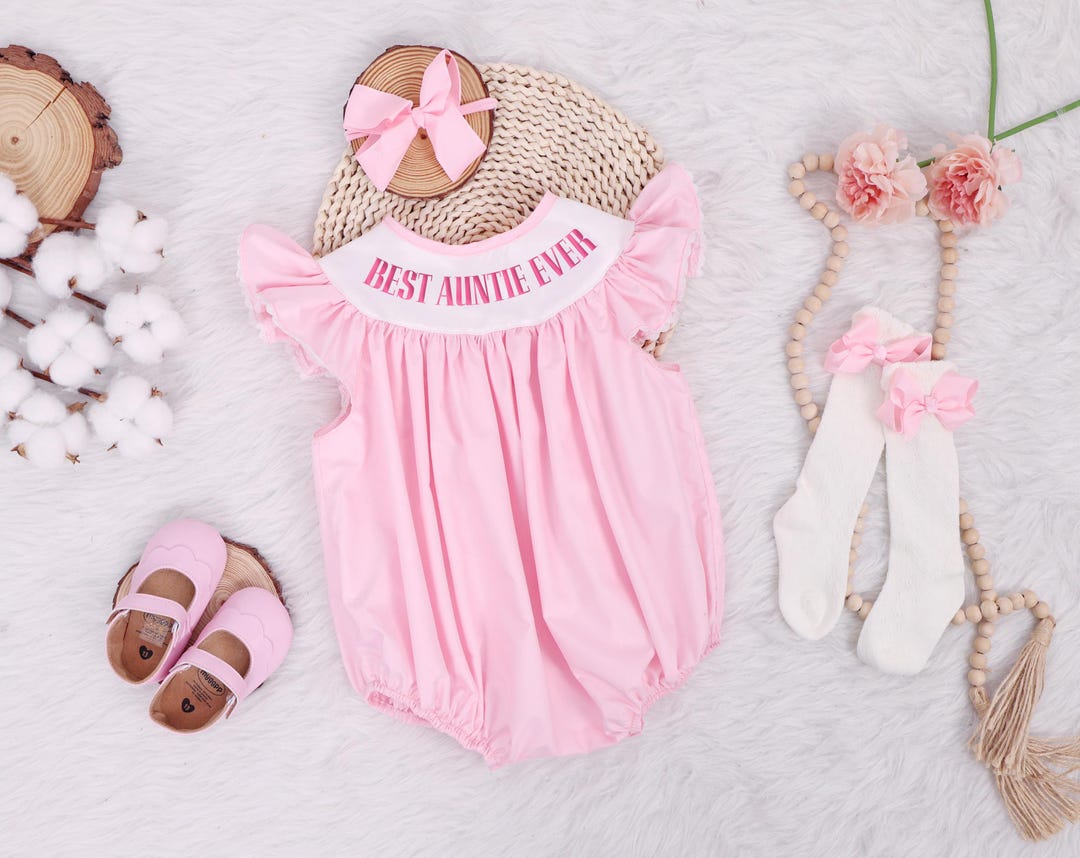 I Love My Auntie Onesie, Embroidered Best Auntie Ever Baby Girl Romper ...