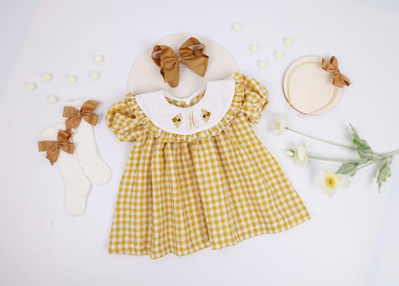 Baby Girls First Bee Day Embroidered Dress, Girls Bumblebee First ...