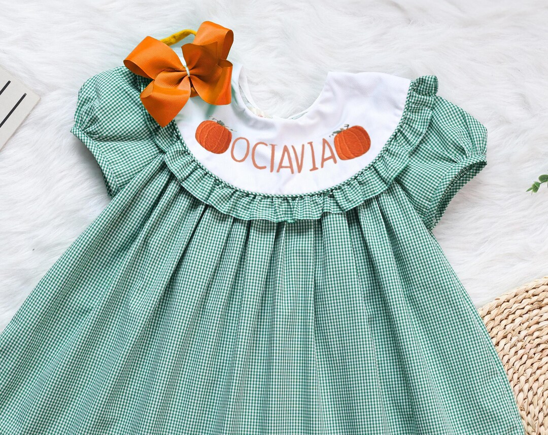 Pumpkin Name Bubble Dress, Embroidered Fall Pumpkin , Personalized ...