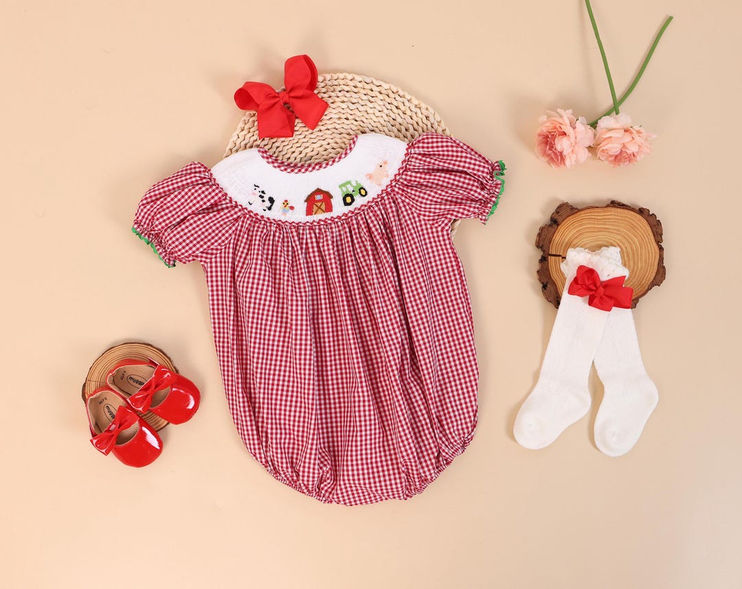 Hand Smocked Farm Themed Bubble,smocked Floral Bubble in Fall,birthday ...