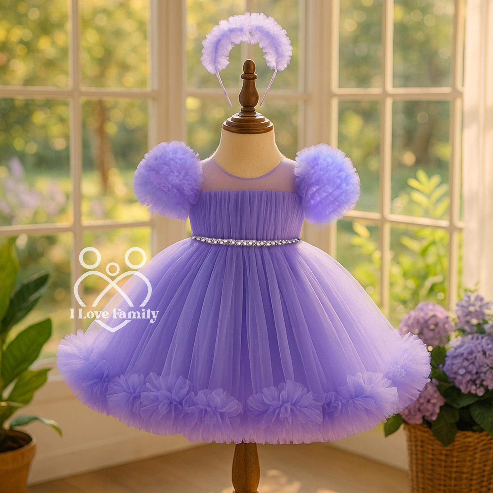 Lilac First Birthday Dress Baby Girl Toddler Fancy Lace Dress Puffy ...