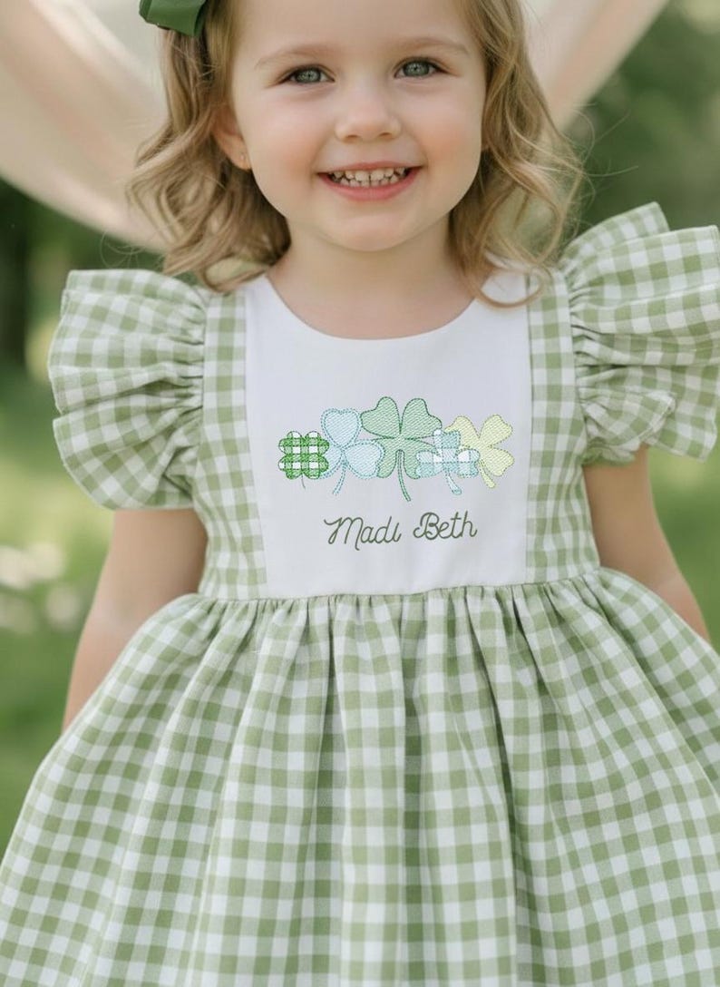 Personalized Shamrocks Hand Embroidered Green Gingham Dress,st Patrick ...