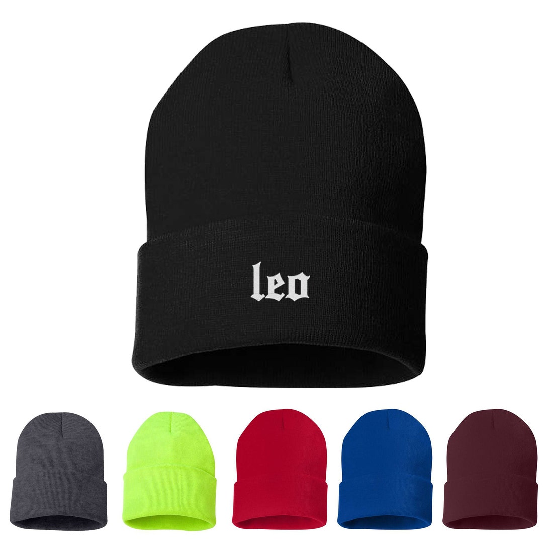 Leo Olde English Zodiac Sign Embroidered Unisex Beanie Cap, Skull Cap ...