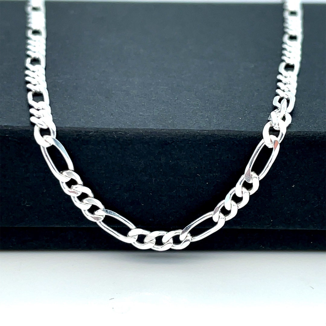925 Sterling Silver Figaro Curb Chain Bracelet Mens Ladies Necklaces ...