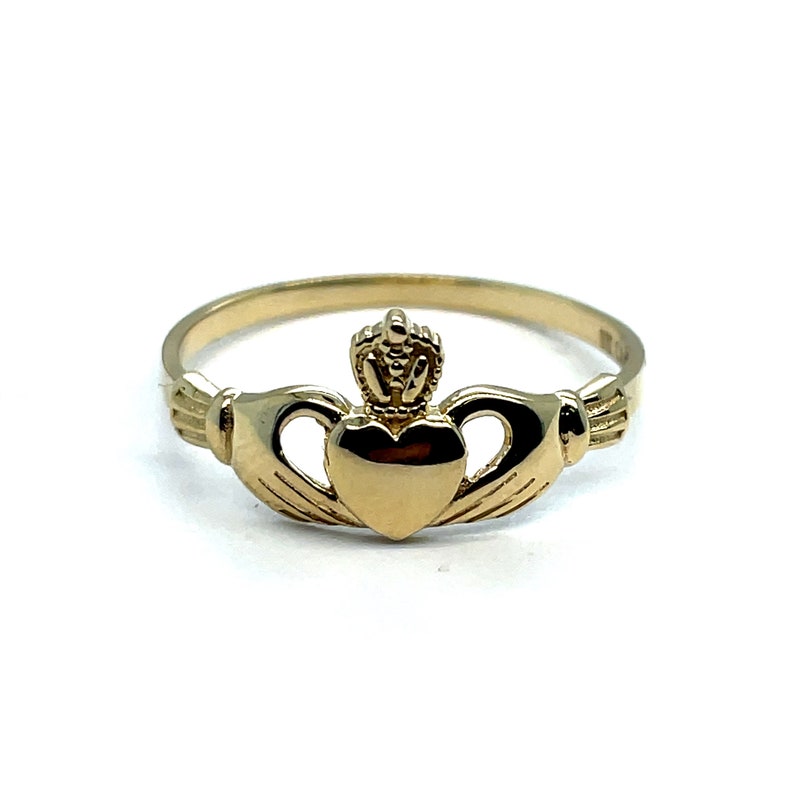 9ct Yellow Gold Irish Claddagh Ring - Traditional Celtic Love, Loyalty ...