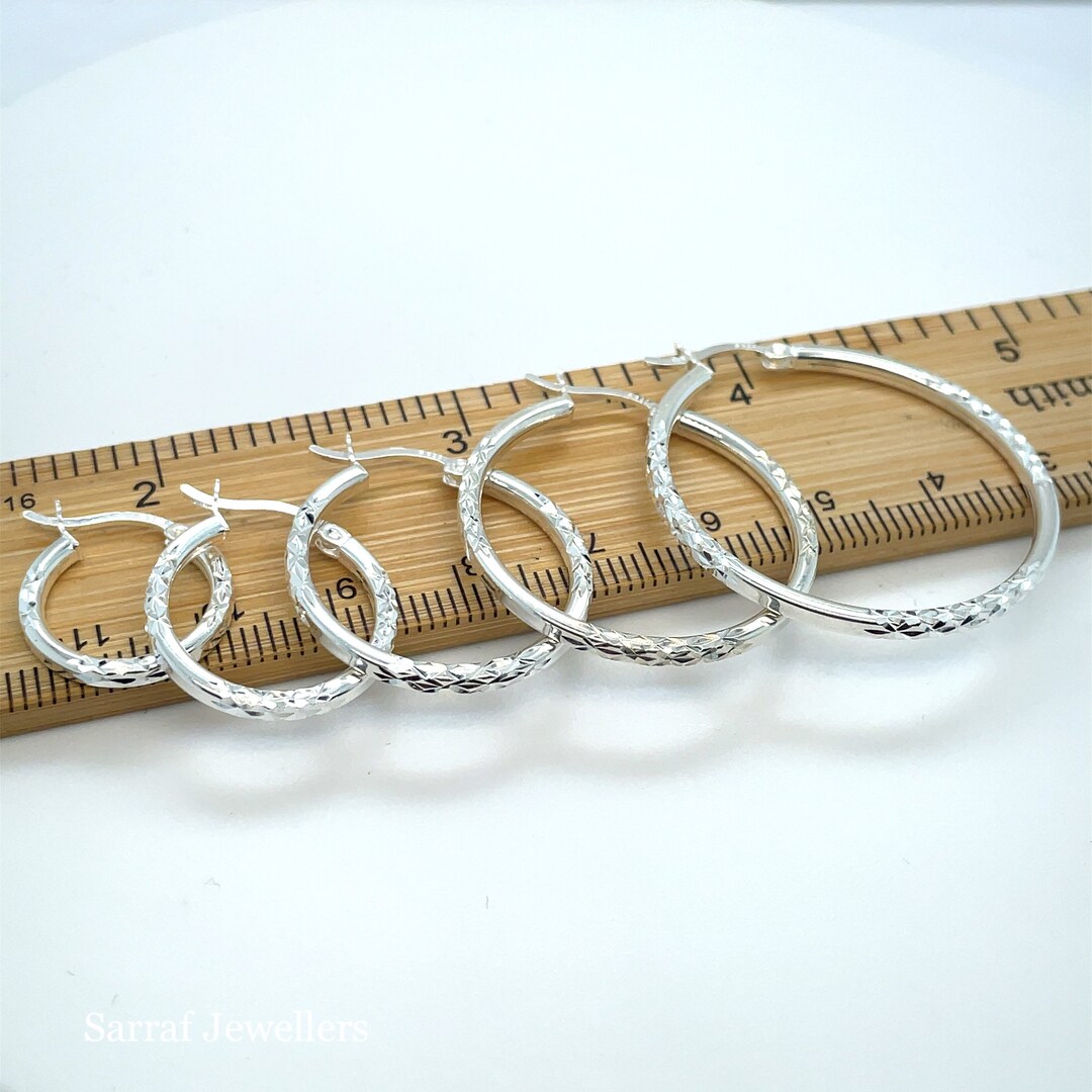 Silver Diamond Cut Hoop Earrings in 10mm-30mm | Minimalist Jewelry ...