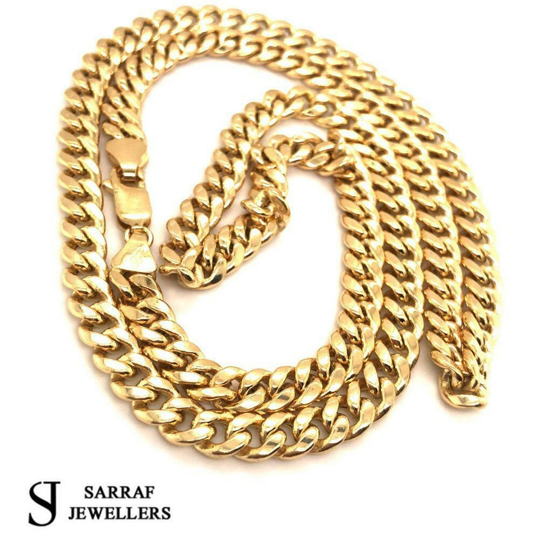 9ct Yellow Gold Cuban Chain Necklace Bracelet Men's & Women's Jewelry ...