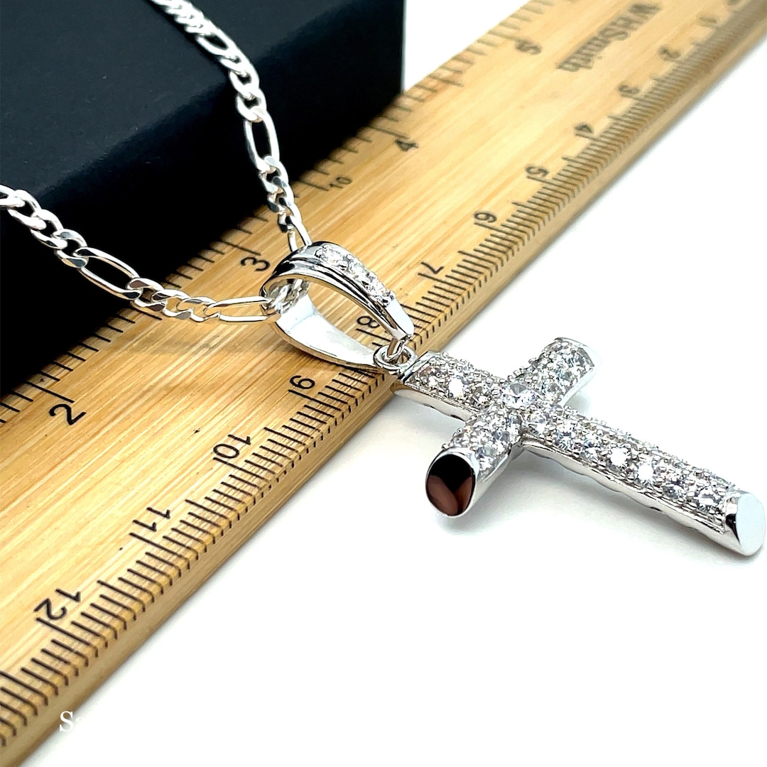 Sterling Silver Cross Pendant Figaro Chain Handcrafted - Etsy Canada