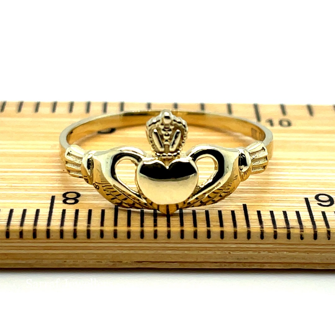 9ct Yellow Gold Irish Claddagh Ring - Traditional Celtic Love, Loyalty ...