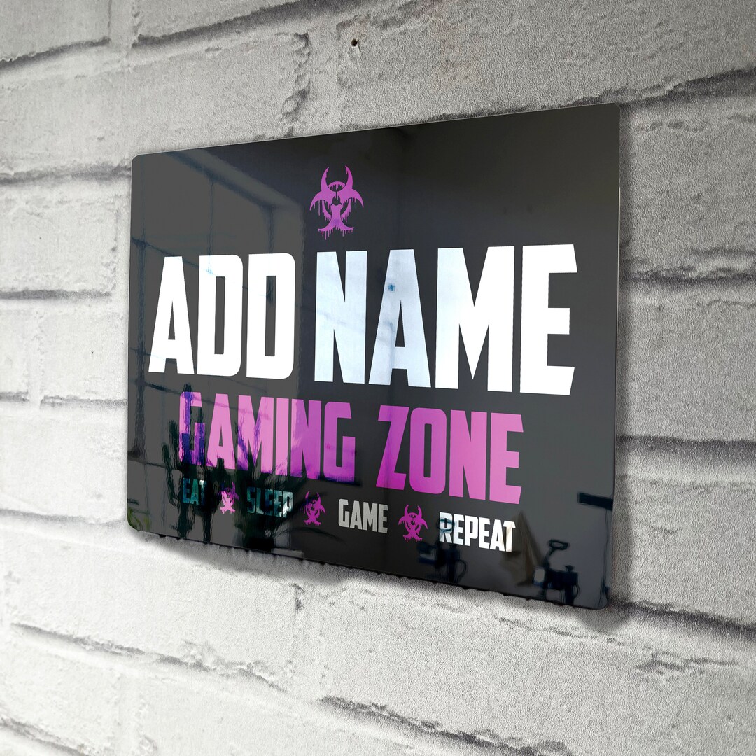 Personalised Metal Mirror Pink Gamer Sign - Customised Printed Wall Art ...