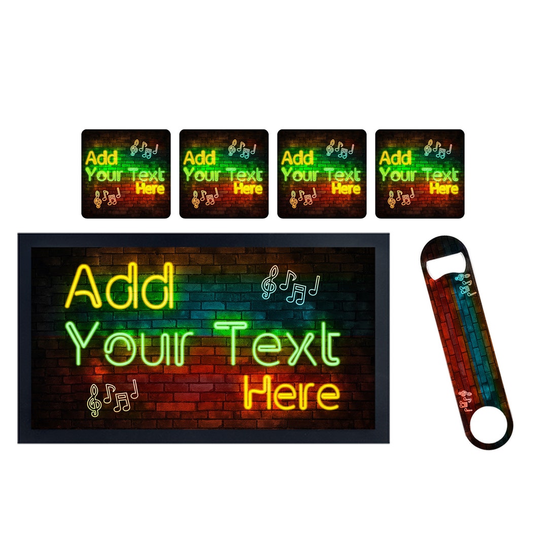 Personalized Musical Notes Bar Set – Neon Effect Coasters & Opener - Etsy