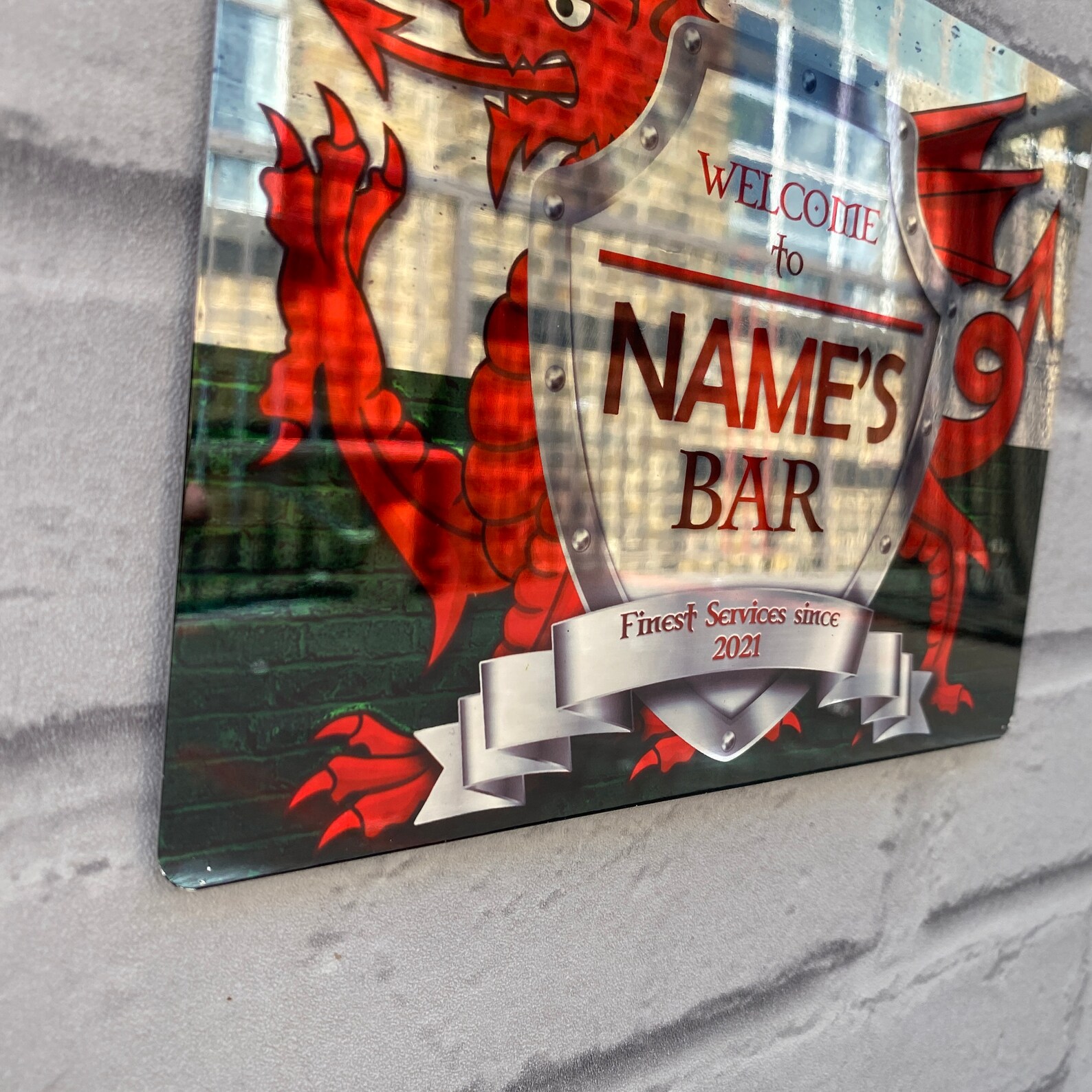 Personalised Bar Sign Wales Welsh Mirror Flag Printed Metal | Etsy