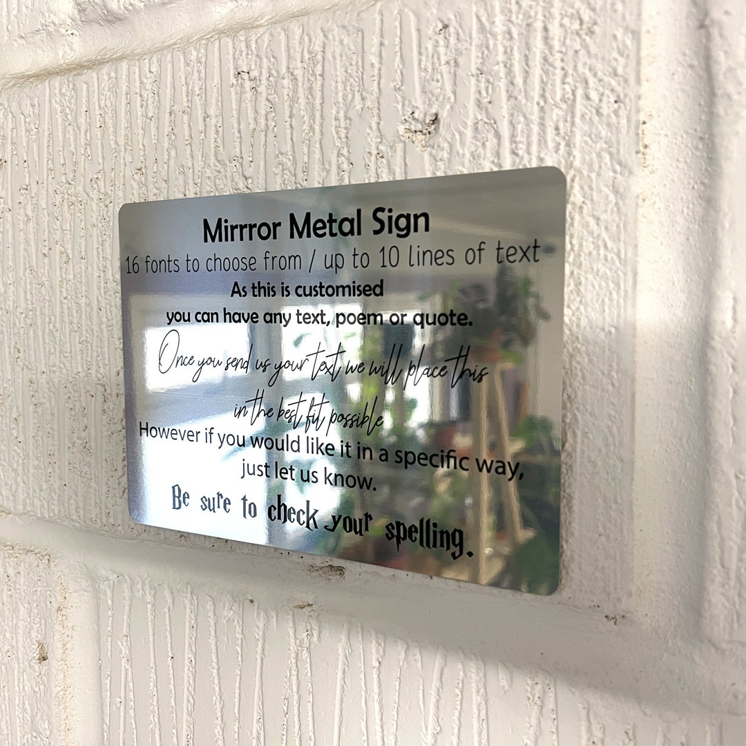ADD YOUR TEXT to Personalized Custom Made Silver Mirror Signs for House ...