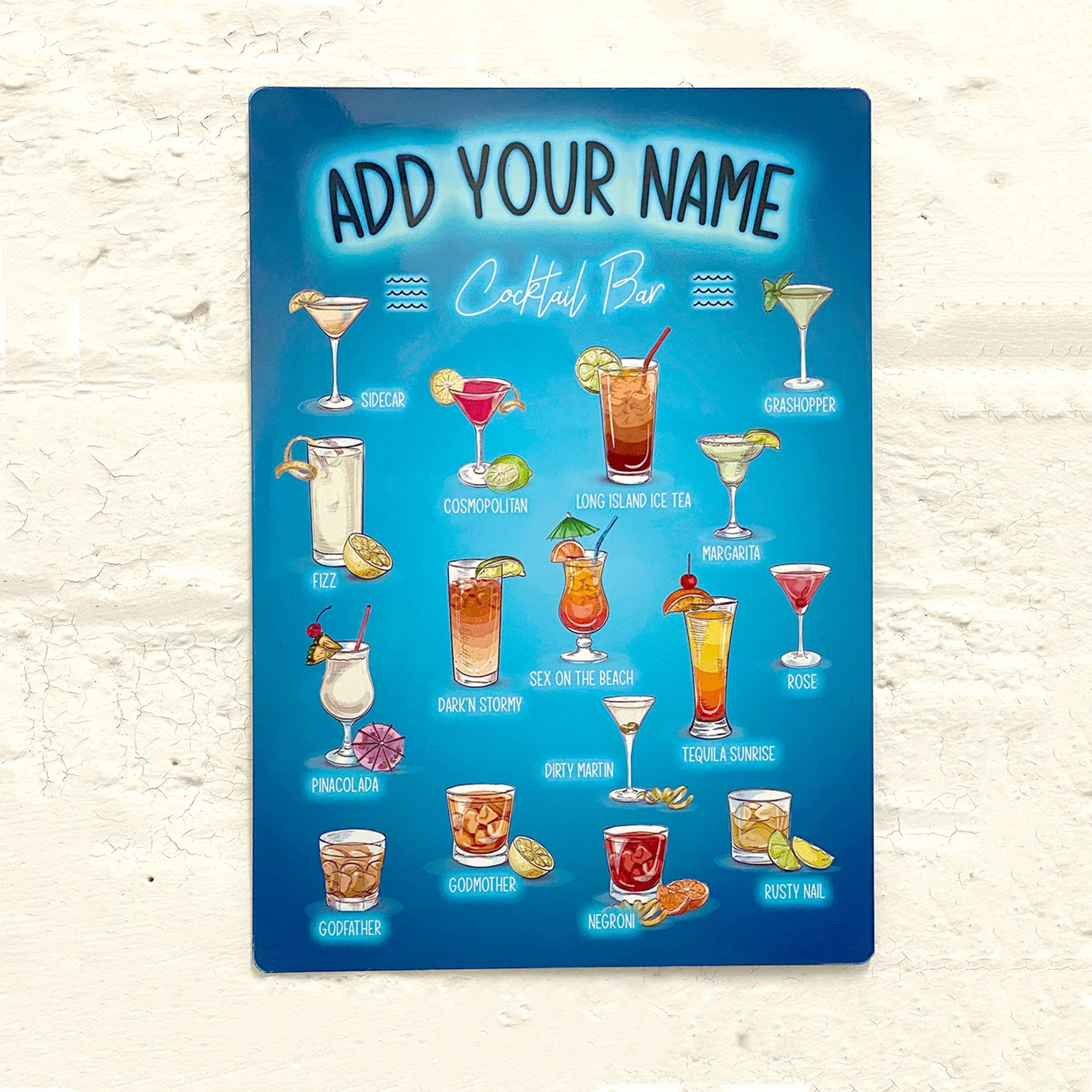 Personalised Cocktail Bar Sign Neon Effect Printed Metal | Etsy