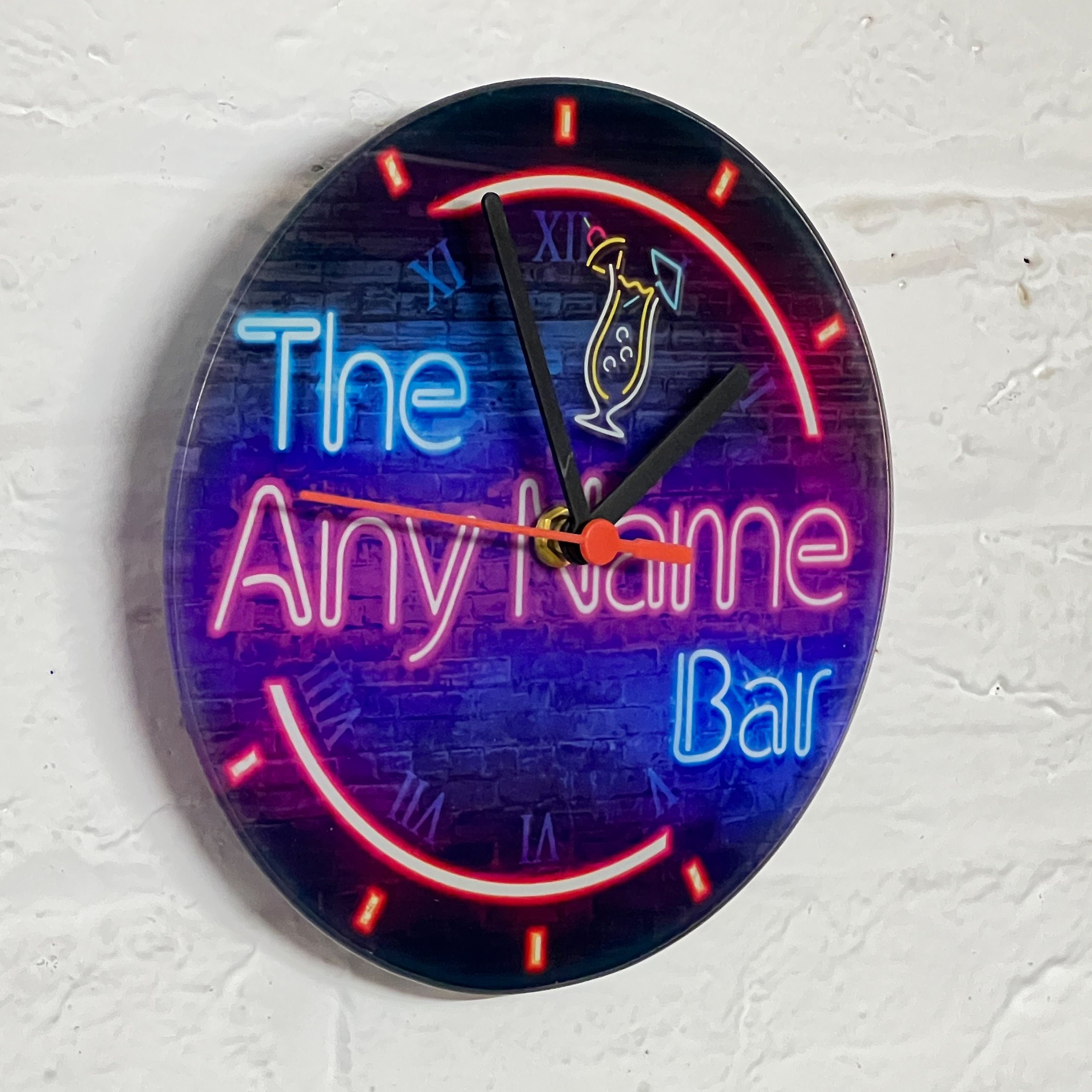 Neon Effect Personalised Home Bar Round Clock Add Name - Etsy UK