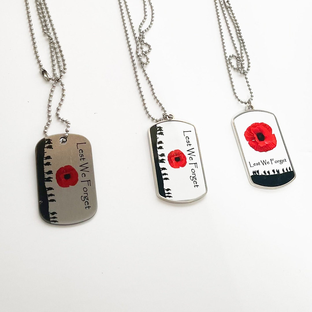 Lest We Forget Remembrance Military Poppy ID / Dog Tags Flanders Field ...