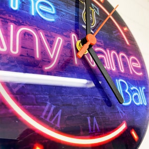Neon Effect Personalised Home Bar Round Clock Add Name - Own Text - Etsy UK