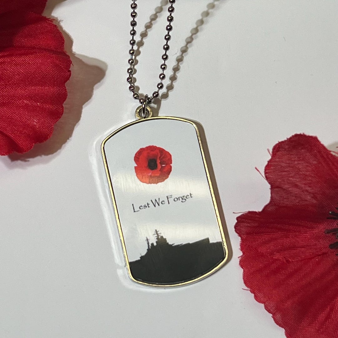 Lest We Forget Remembrance Military Poppy ID / Dog Tags Flanders Field ...
