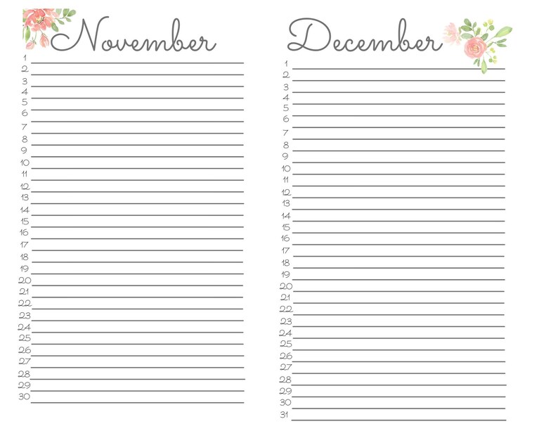 Printable Calendar, Perpetual Birthday Calendar, Annual Calendar ...