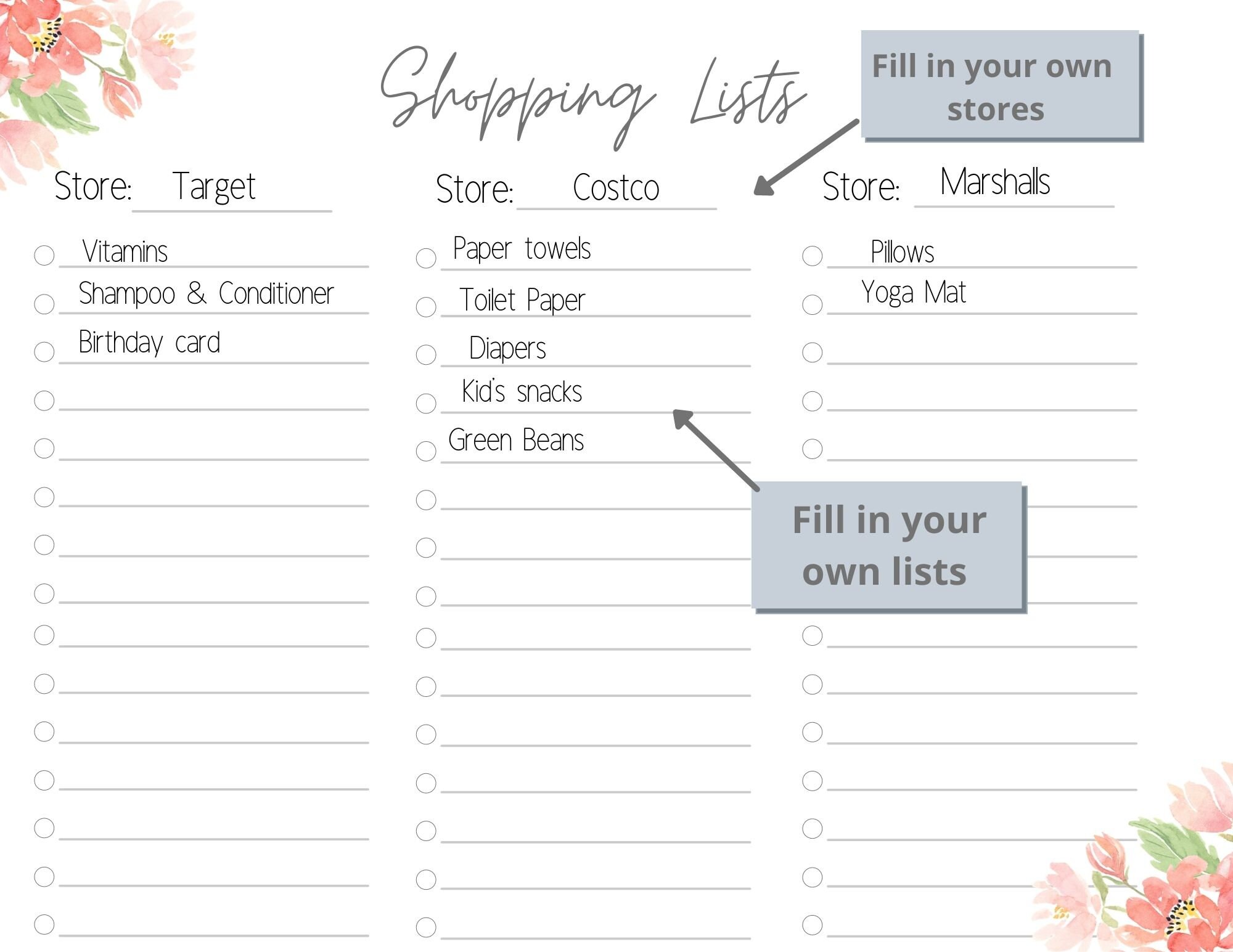 Shopping Lists Printable, PDF, Instant Download, Weekly Planner - Etsy