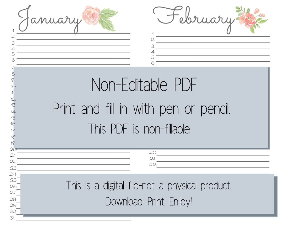 Printable Calendar, Perpetual Birthday Calendar, Annual Calendar ...