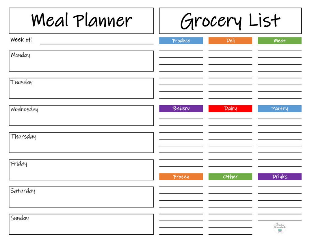 Weekly Meal Planner & Grocery List - Etsy