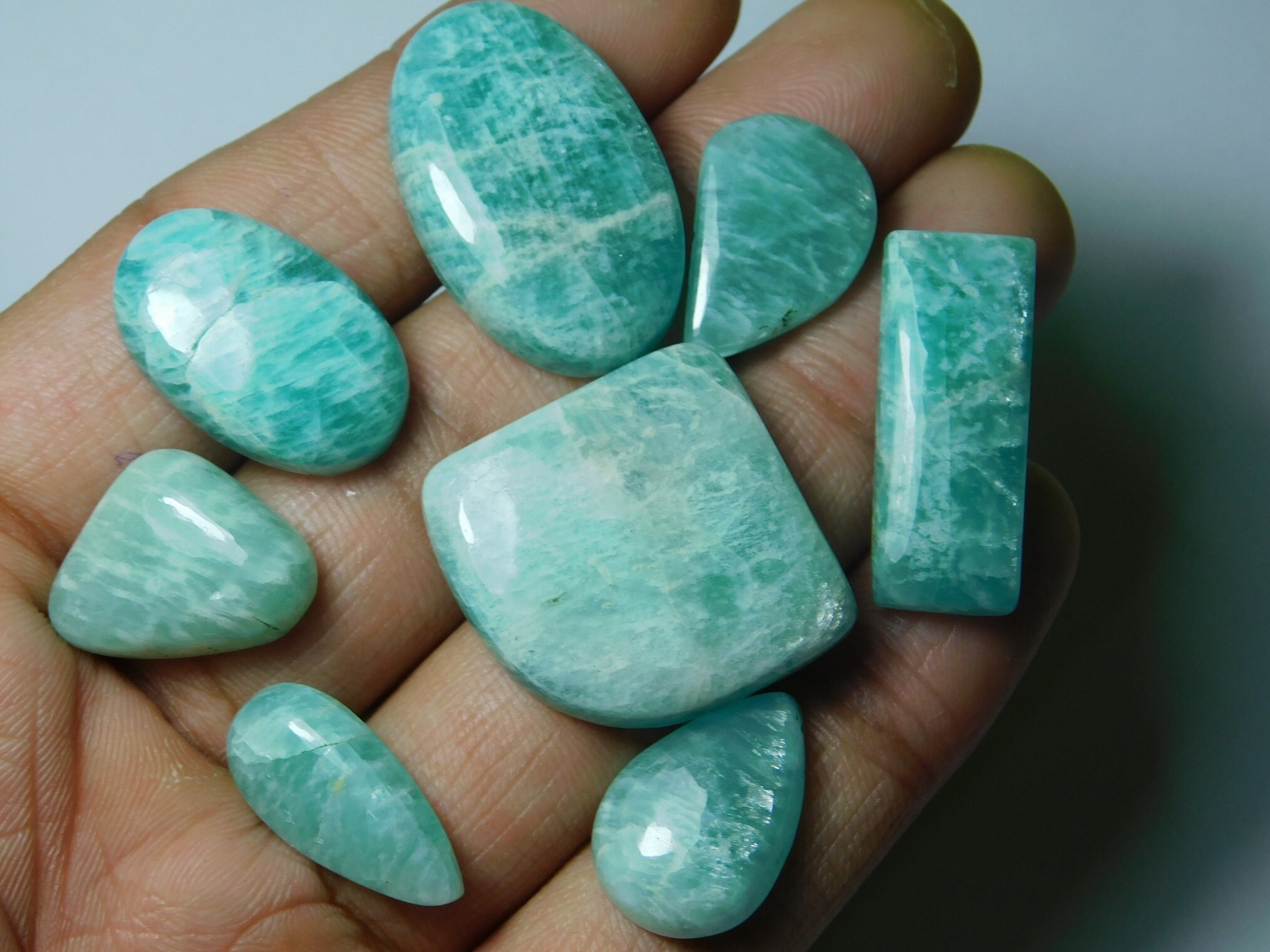 8 Pcs. Lot Natural Green Amazonite CabochonsGreen Amazonite | Etsy