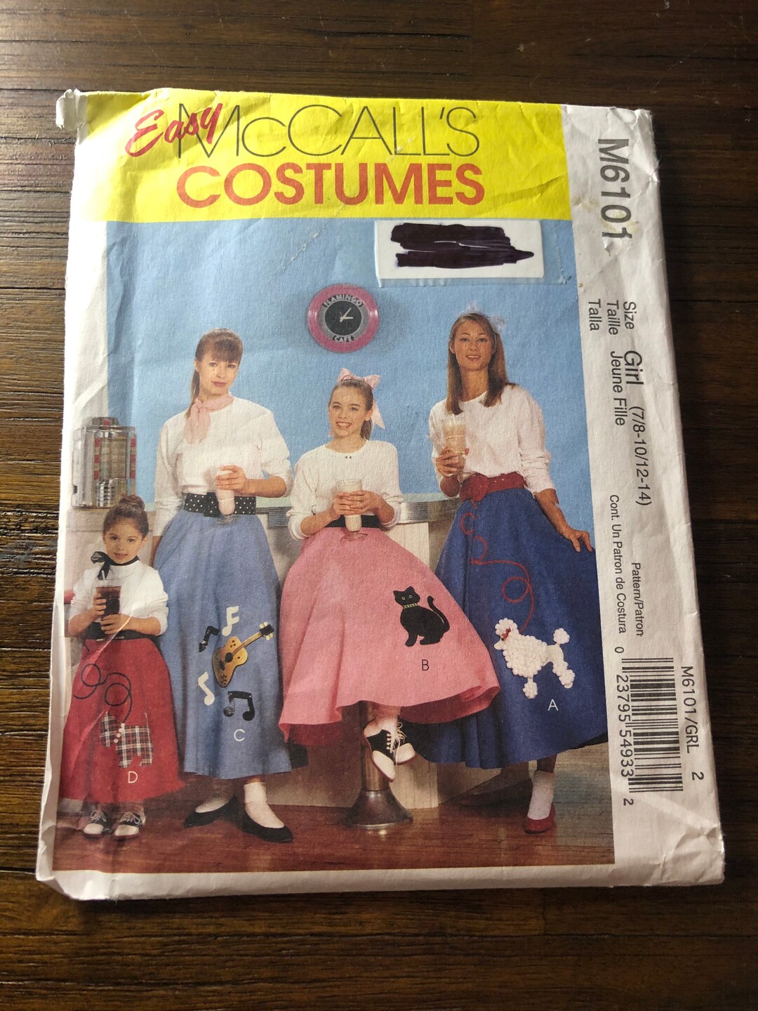 Uncut Mccalls Costume Sewing Pattern M6101 Girls 50s Skirt and ...