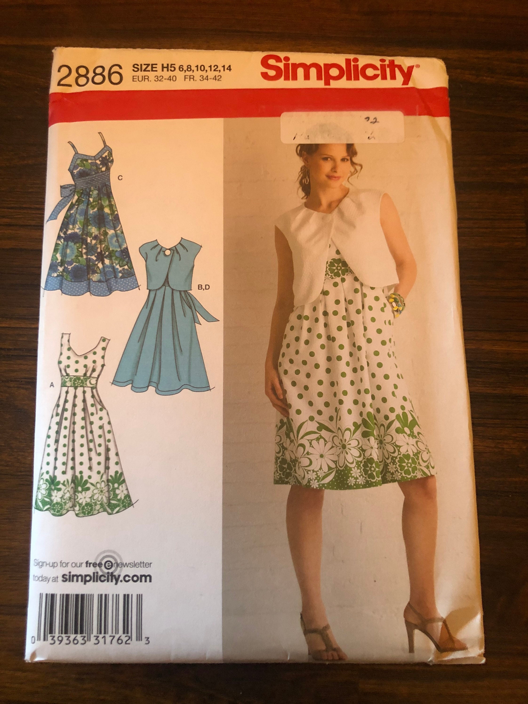 Uncut Simplicity 2886 Sewing Pattern Misses Dress W/ Bodice Variations ...