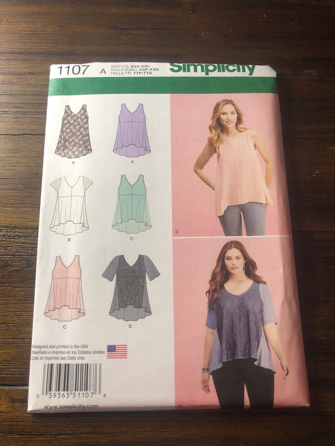 Uncut Simplicity Sewing Pattern 1107 Tops With Fabric Variations Size ...