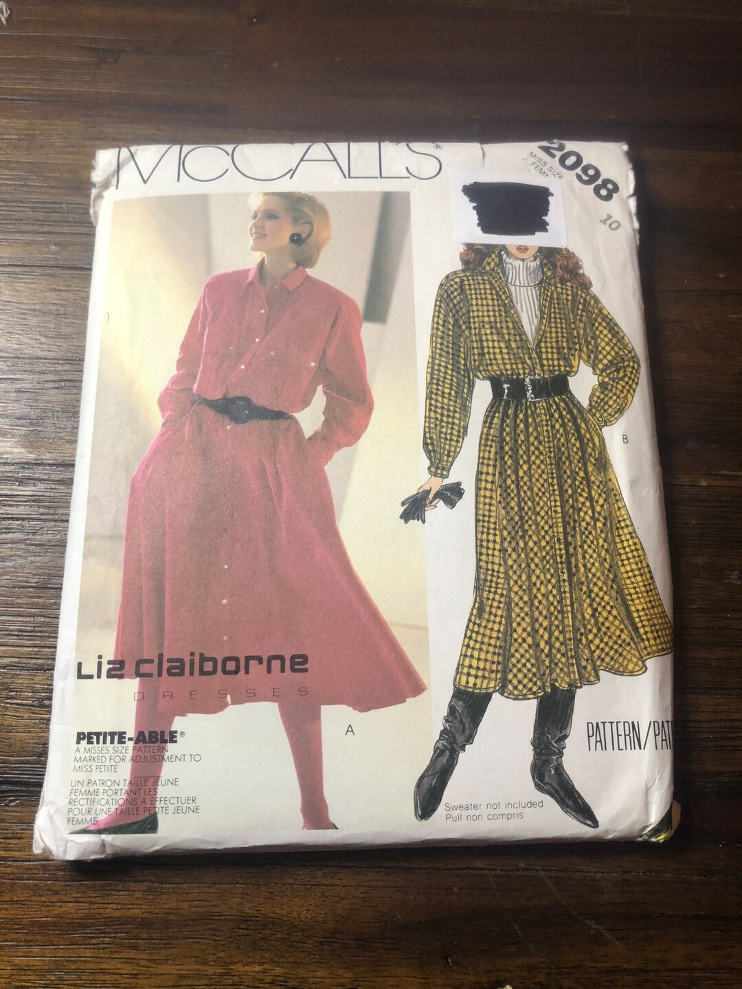 Vintage Uncut Mccalls Sewing Pattern 2098 Liz Claiborne Shirt Dress ...