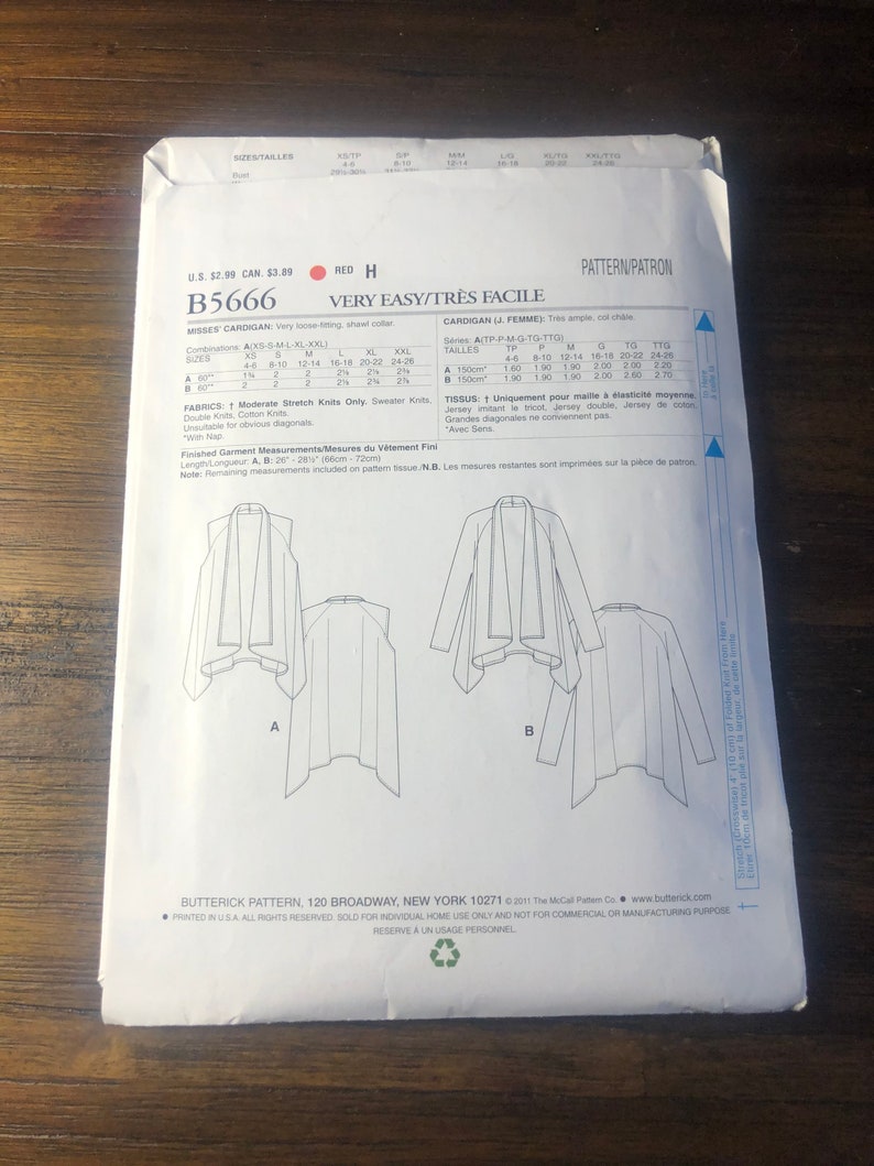 Uncut See and Sew Sewing Pattern B5666 Misses Cardigan Sizes XS-XXL - Etsy