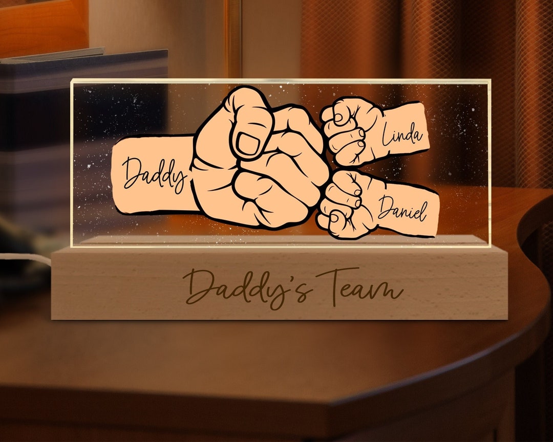 Personalized Daddys Team Fist Bump Acrylic Led Night Light Fathers