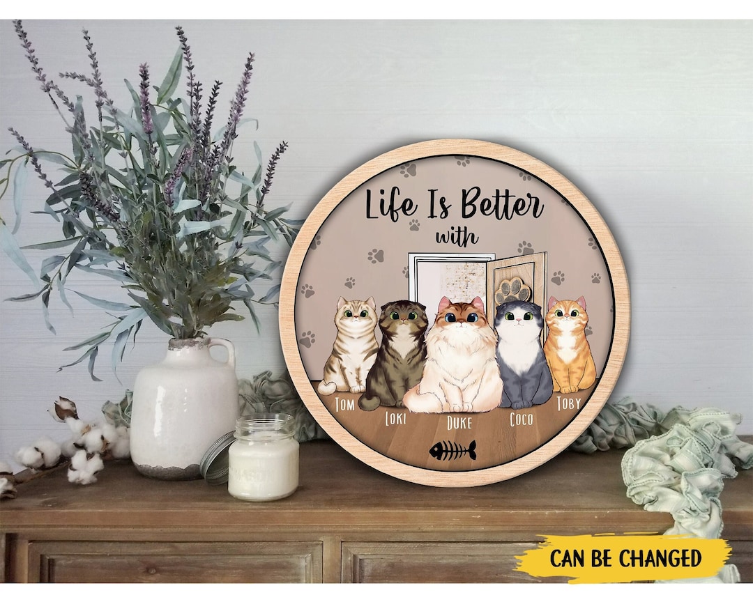 Personalized Cat Sign, Custom Cat Door Sign, Gift for Cat Mom, Welcome ...