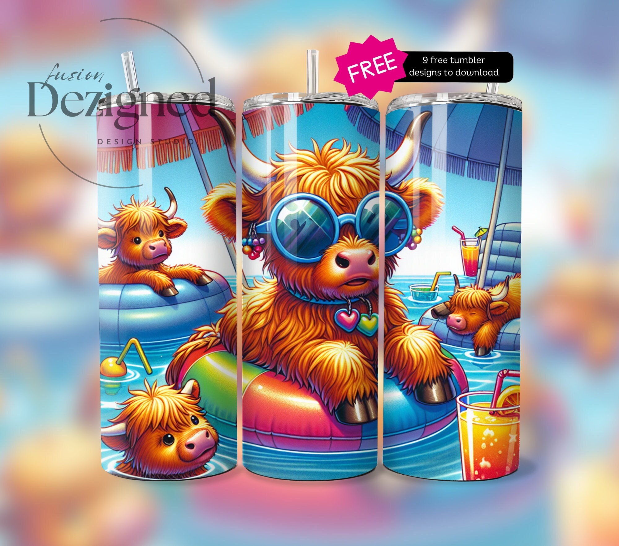 Highland Cow Png, Highland Cow Pool Party Sublimation, 20oz Skinny ...