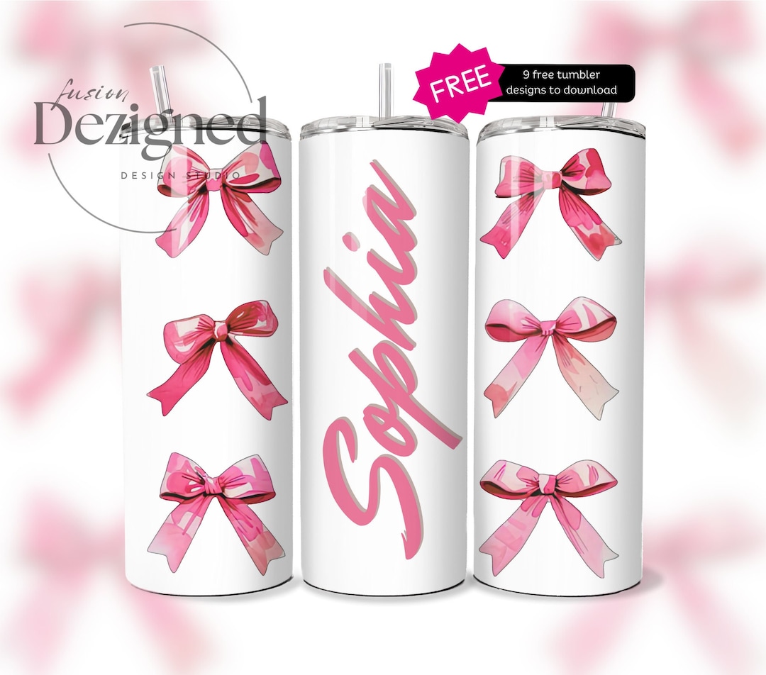 Seamless Coquette Bows Tumbler Wrap, Add Your Name Pink Bow Sublimation ...