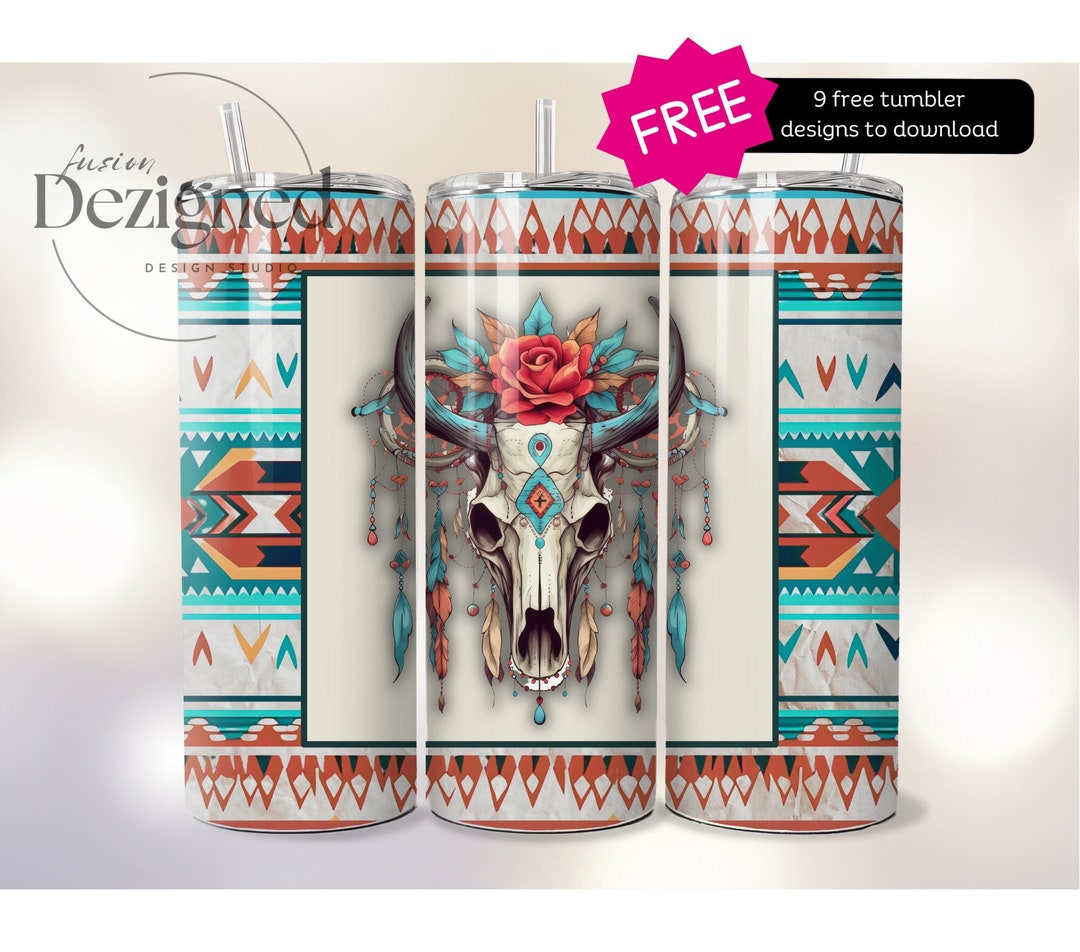 Boho Aztec Cow Skull Tumbler PNG, 20oz Sublimation Tumbler Designs, 9.3 ...