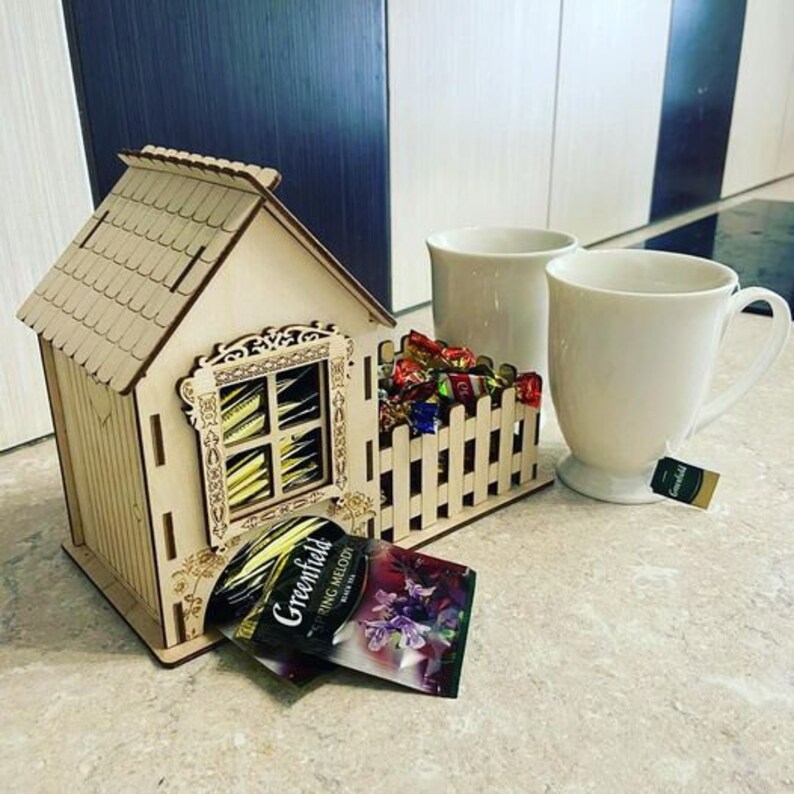 Tea House With Candy Box Handmade Wooden Tea Bag Holder + Storage. Tea ...