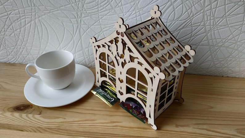 Tea House With Candy Box Handmade Wooden Tea Bag Holder + Storage. Tea ...