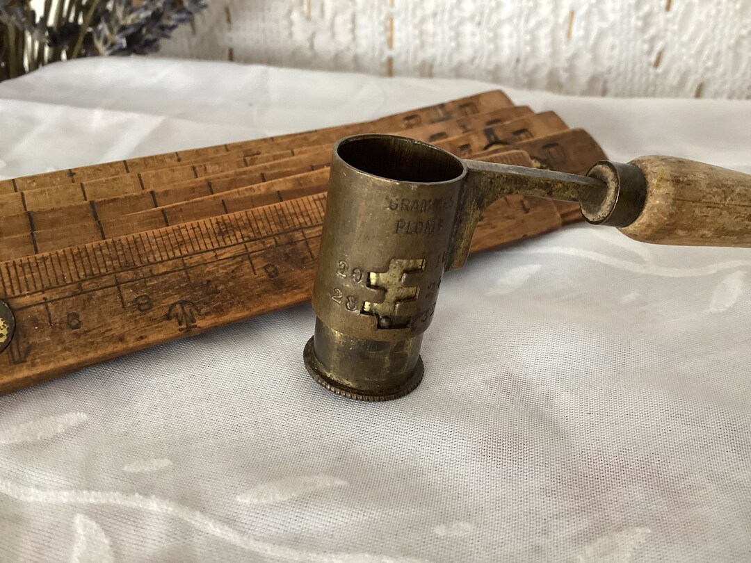 Old Brass Powder and Lead Doser Wooden Handle Height Adjustable Doser ...