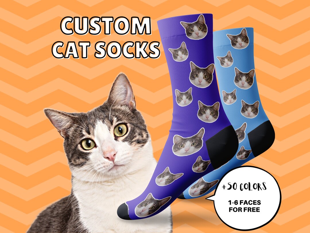 Personalised Cat Face Socks, Customized Cat Socks, Custom Pet Face ...