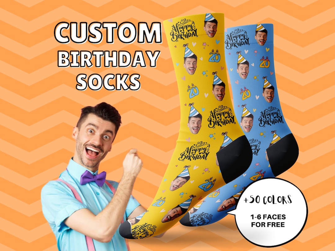 Custom Birthday Socks, Happy Birthday Socks, Birthday Gift, Custom Face ...