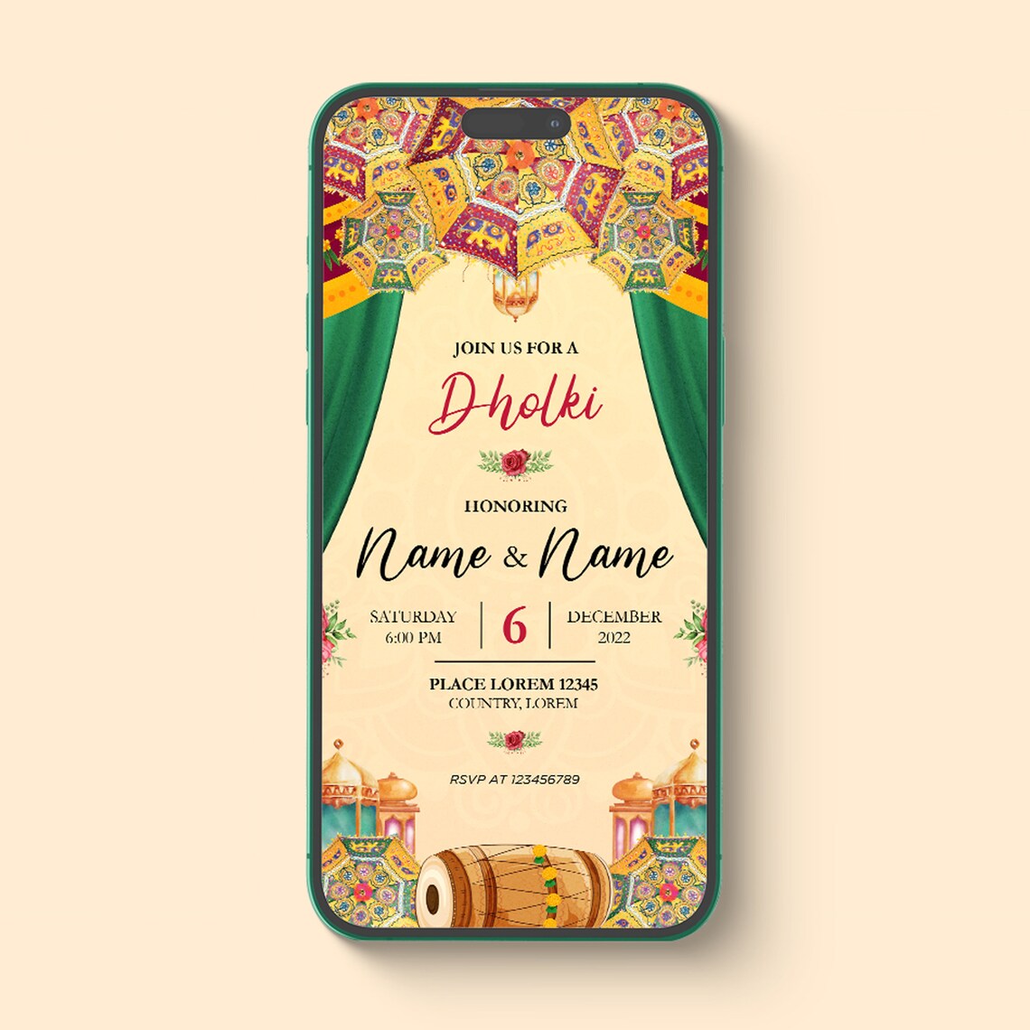 Wedding Invite Dholki Invite Mehndi Invite E-vite Digital - Etsy